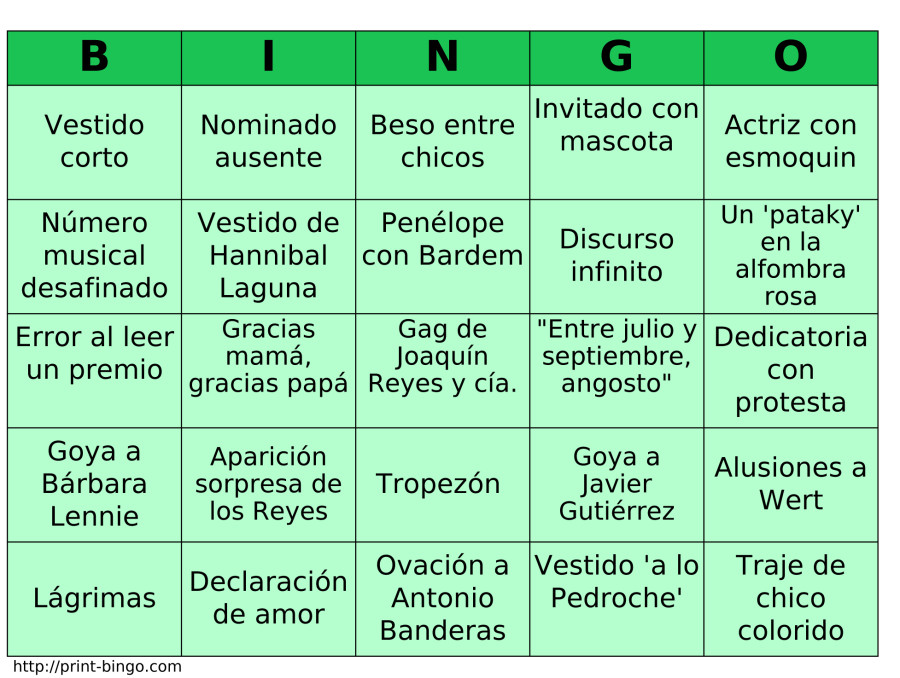 El Bingo de los Goya 2015: imprímelo y juega con tus amigos | El ...